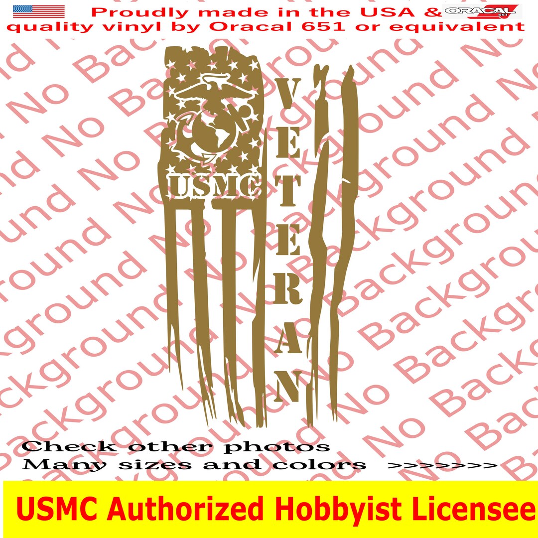Large Metallic Gold USMC Vertical Ega Distressed Veteran Flag Vinyl Die ...