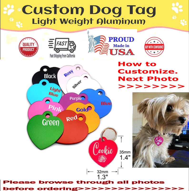 Custom Personalized Engraved Heart Dog Pet Gift Tag Light Weight ...
