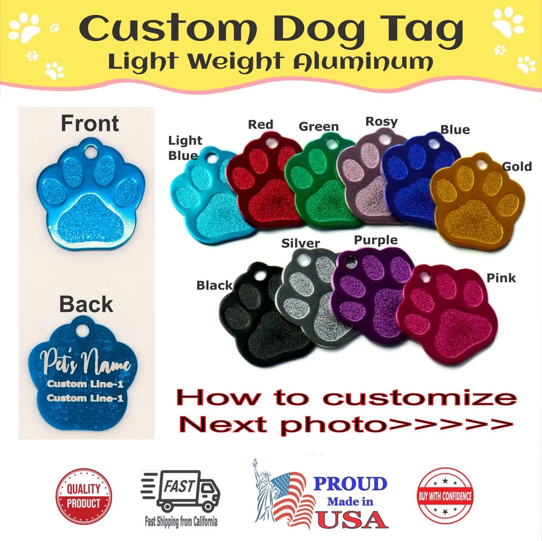 Custom Personalized Engraved Dog PAW Pet Gift Tag Light Weight Anodized ...