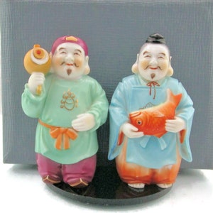 Toshikane DAIKOKU and EBISU Salt & Pepper Shakers/hand Painted Arita ...