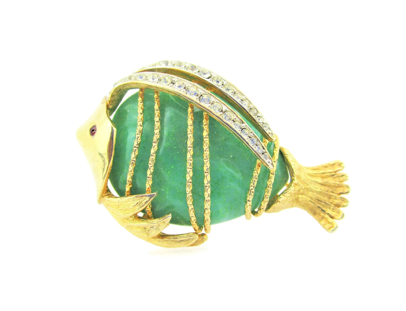 Kramer Stylized Fish Brooch/encased Large Green Peking Glass | Etsy