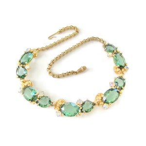 Elsa Schiaparelli Necklace/large Green Stones/unfoiled Oval & Pear ...