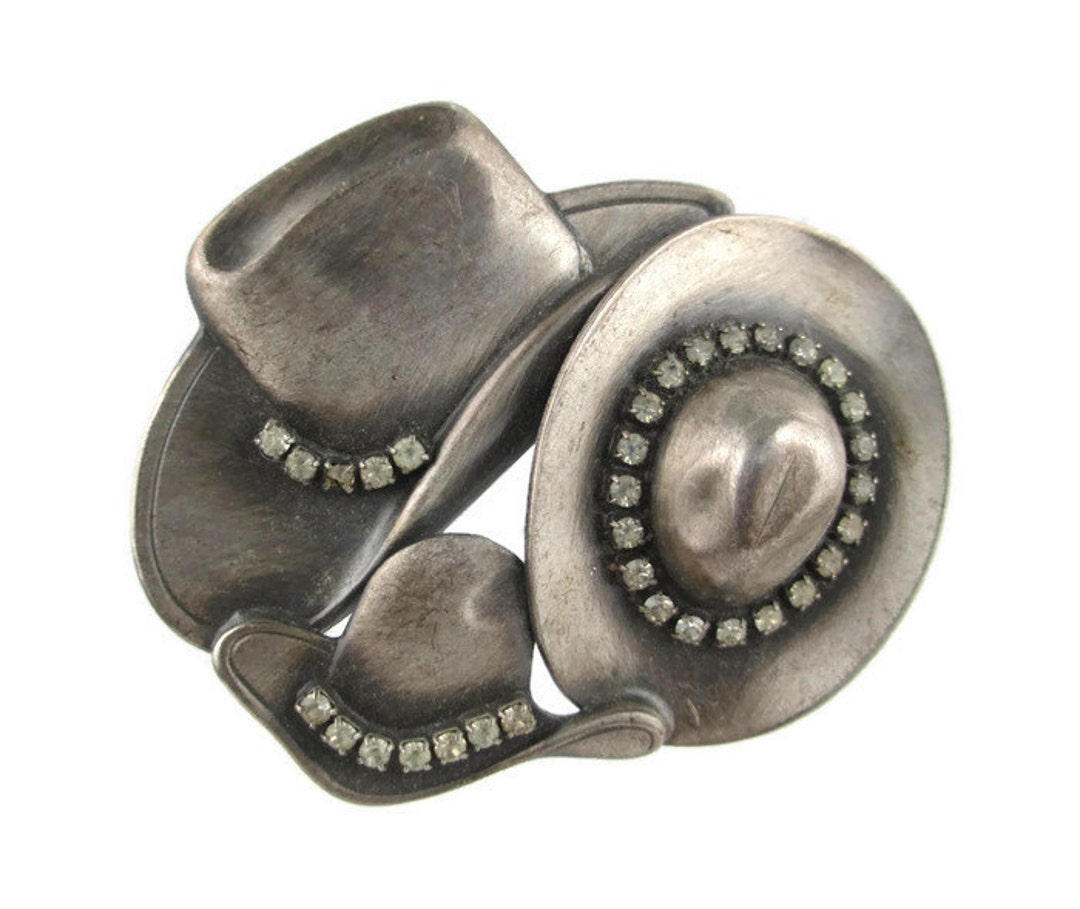 Vintage Rhinestone Cowboy Southwestern Stetson Hats Silver Tone Pin ...