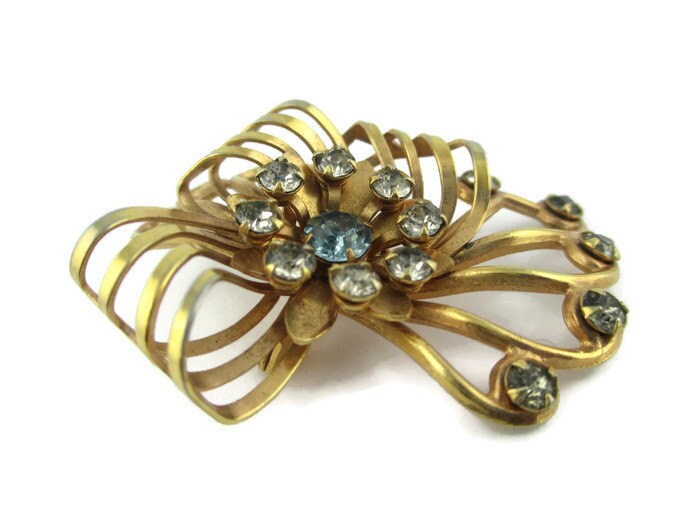 Retro Rhinestone Flower Motif Gold Tone Pin - Etsy