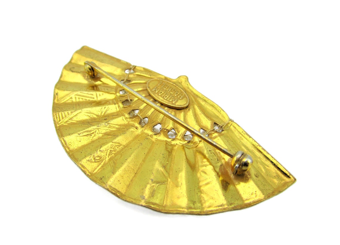 Miriam Haskell Oriental Pin/figural Japanese Fan Brooch / Gold Tone ...