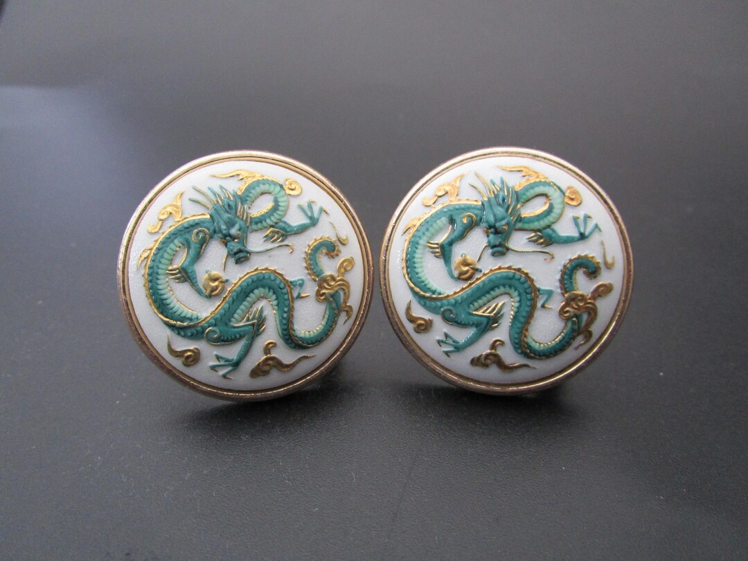 Toshikane Mystic Dragon Clip Earrings/hand Painted Arita Porcelain ...
