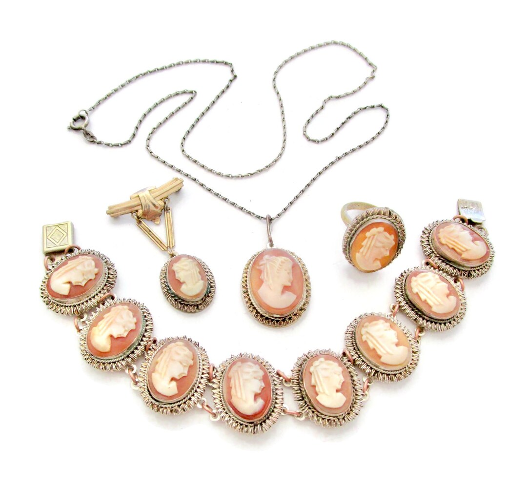 Giuseppe Mandile (GM) Cameos/necklace Ring Pin & Bracelet/italian Hand ...