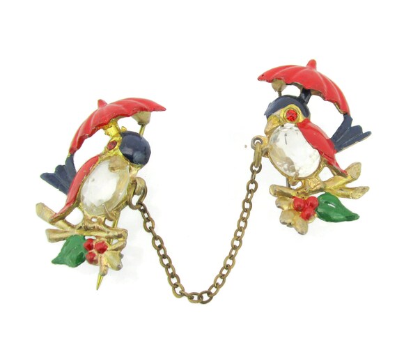 Fred Gray Umbrella Birds Brooch/Avian lover Chatelain… - Gem