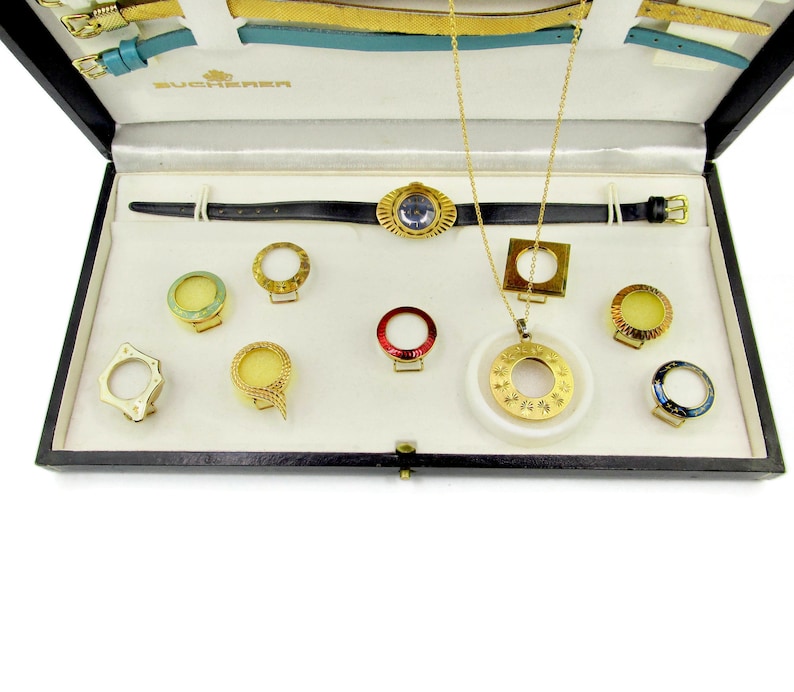 Bucherer 17 Jewels Gold Filled Watch Set/original Papers/rare Blue Dial ...