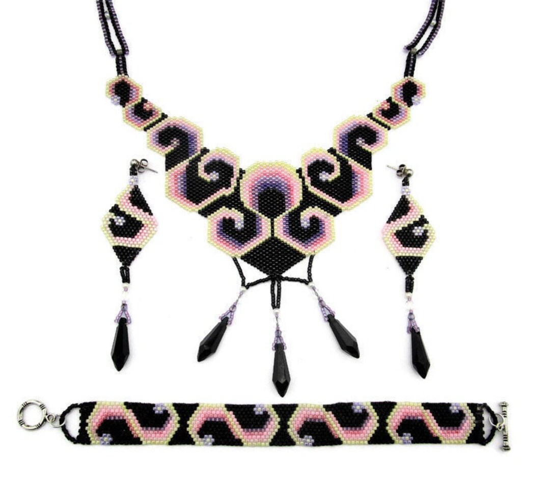 SERENITY SWIRLS Peyote Stitch Set /geometric Seed Bead Necklace ...