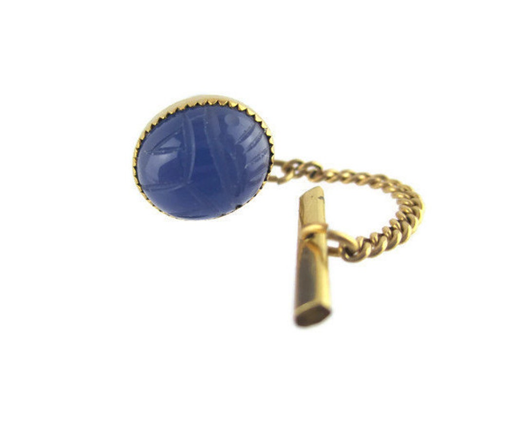 Blue Scarab 12GF Tie Tack/art Deco Glass Beetle Tie Pin/egyptian Beetle ...
