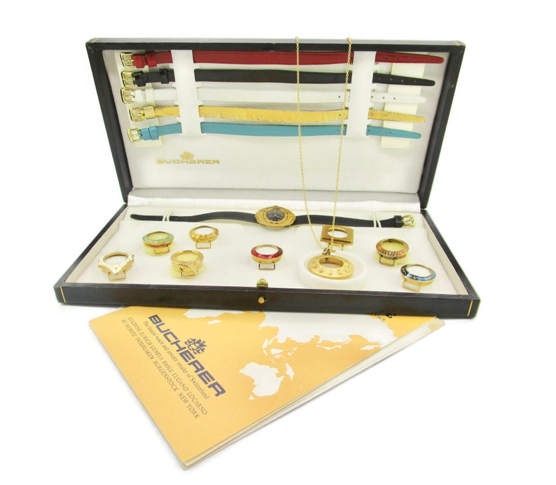 Bucherer 17 Jewels Gold Filled Watch Set/original Papers/rare Blue Dial ...