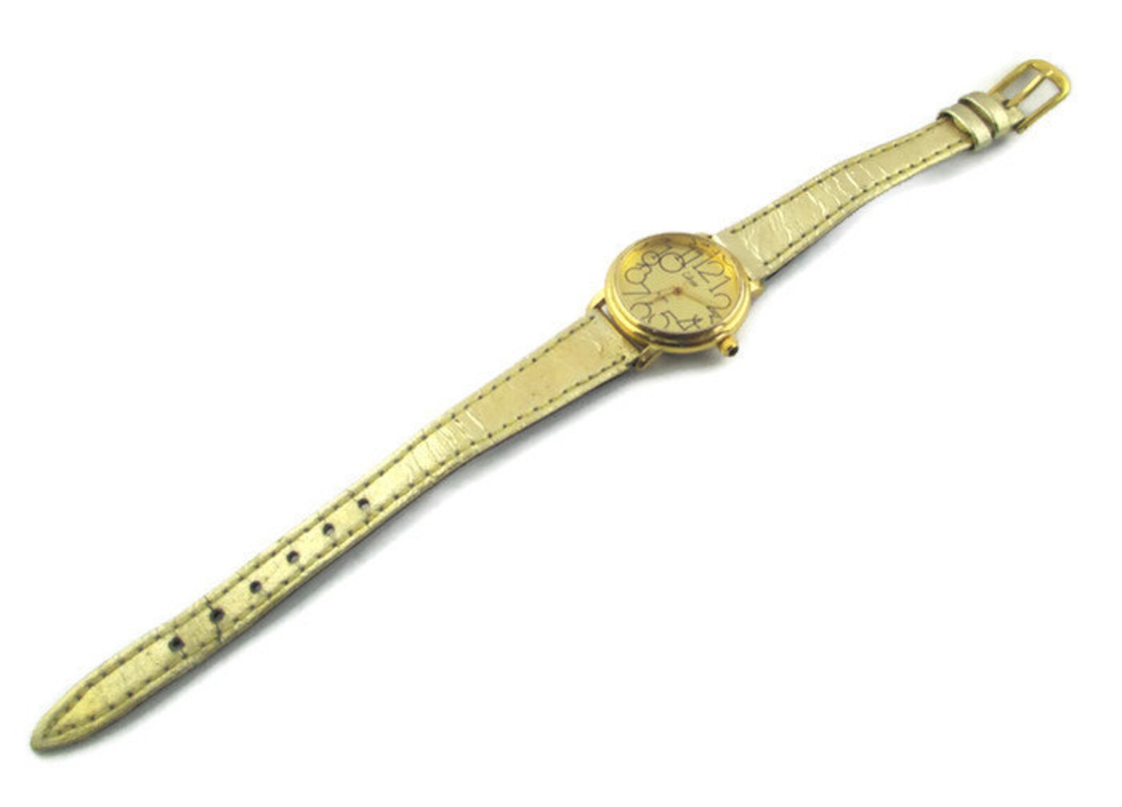 COLLEZIO Big Numbers Watch / Gold Metallic Leather Strap/ Hong | Etsy
