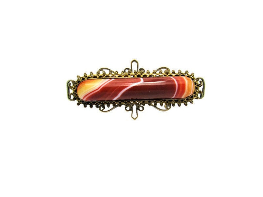 Victorian Scottish Agate Bar Pin/ Edwardian Carnelian Agate Pebble/half ...