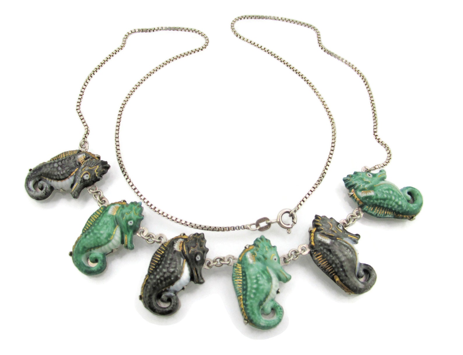 Toshikane SEAHORSE Necklace/hand Painted Arita Porcelain/green - Etsy