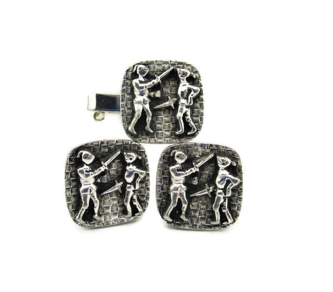 Knights in Armor Cufflinks & Tie Clip/medieval Sword Fighting/ Large ...