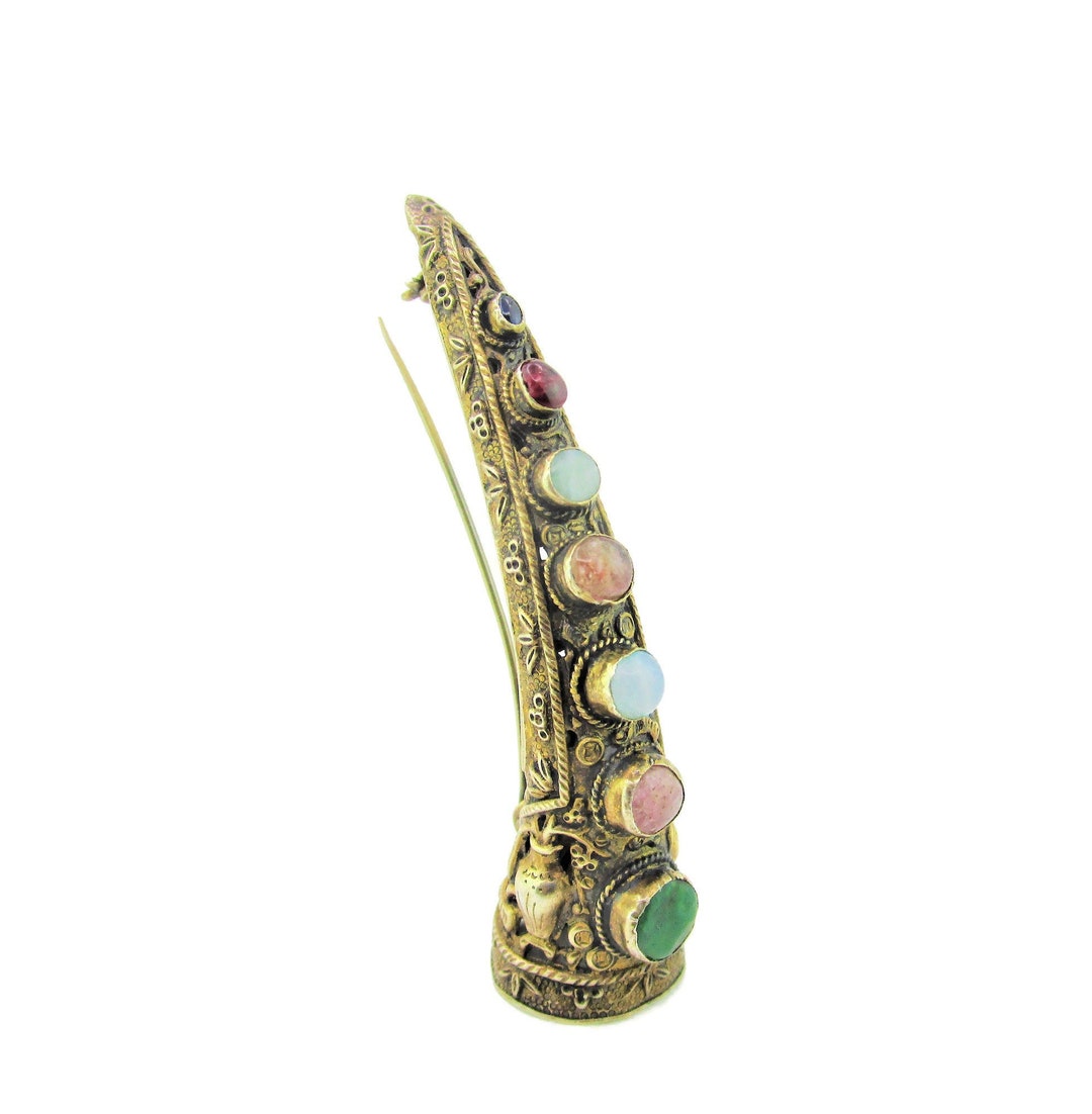 Chinese Finger Nail Guard Brooch/gold Over Sterling Silver Vermeil ...
