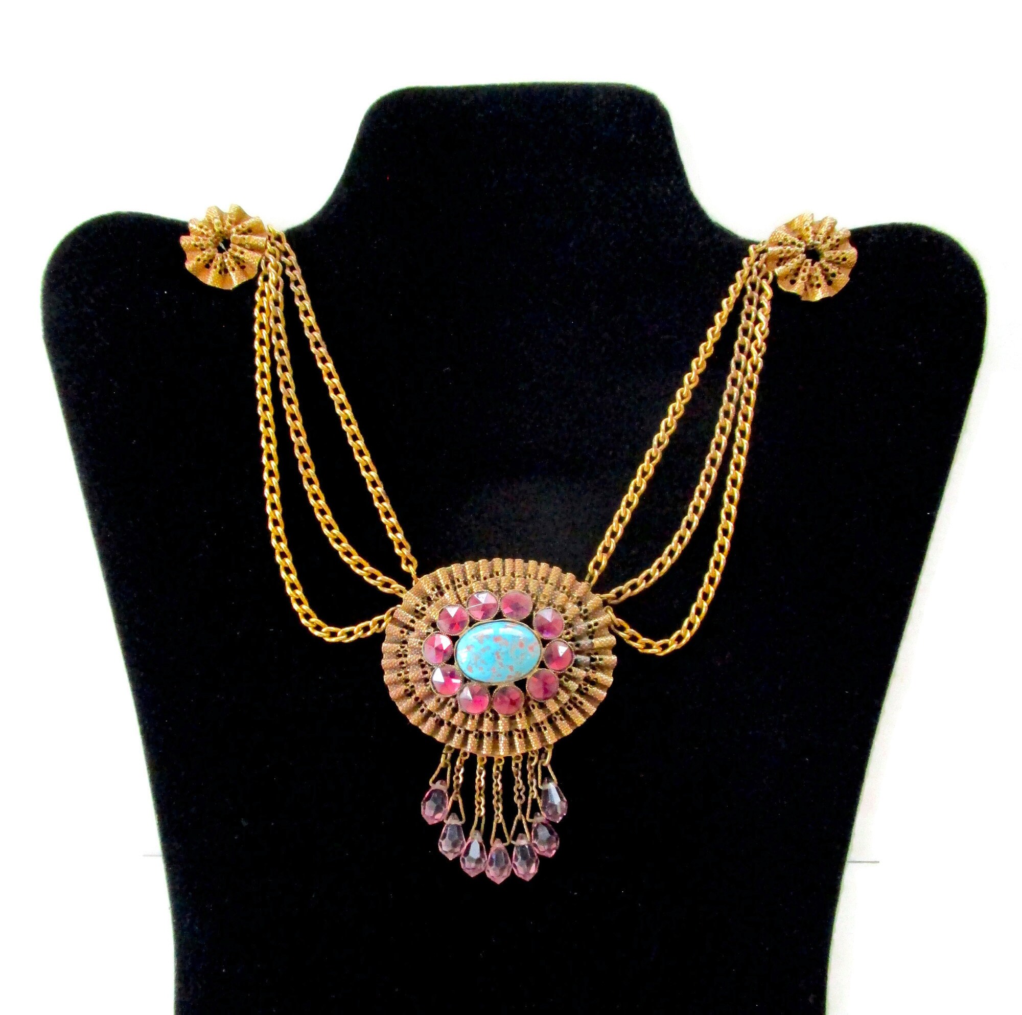 Kandell & Marcus Collar Clips/swag Chatelaine Chains /gold Tone Sweater ...