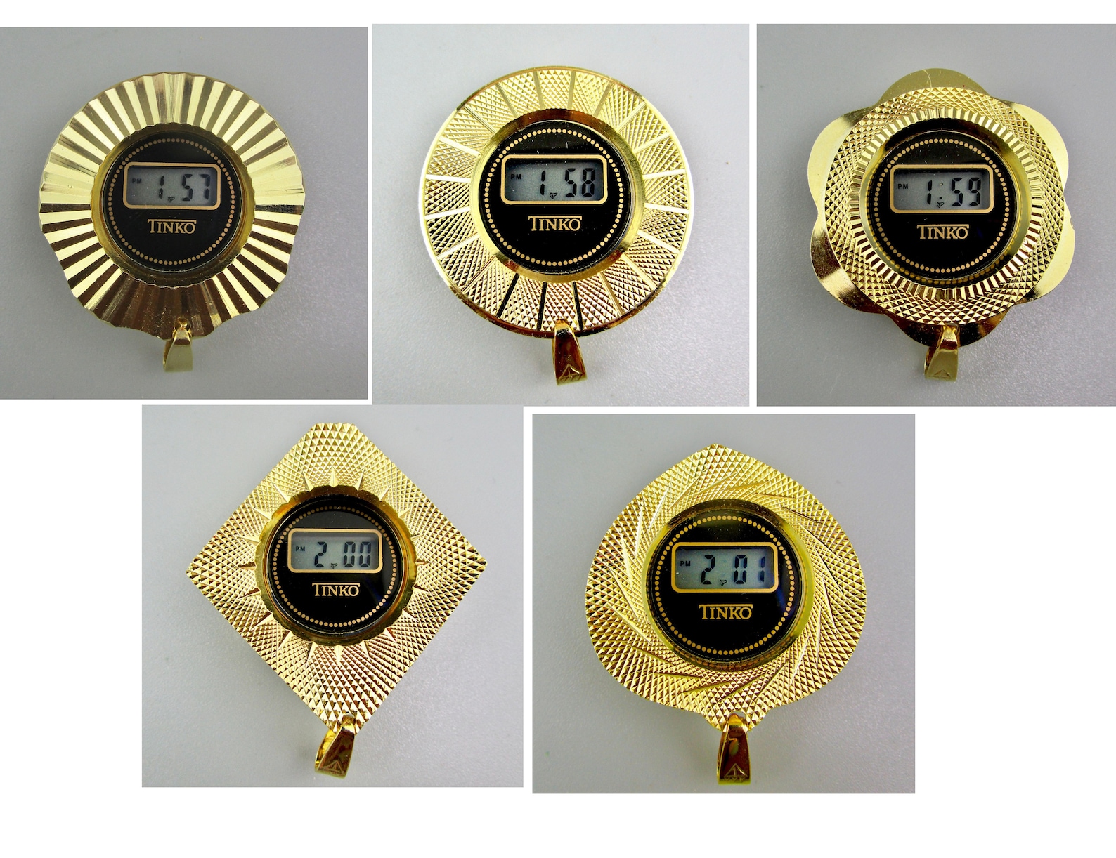 TINKO LCD Digital Watch Necklace Set/17 Changeable Bezels/ Rhinestones ...