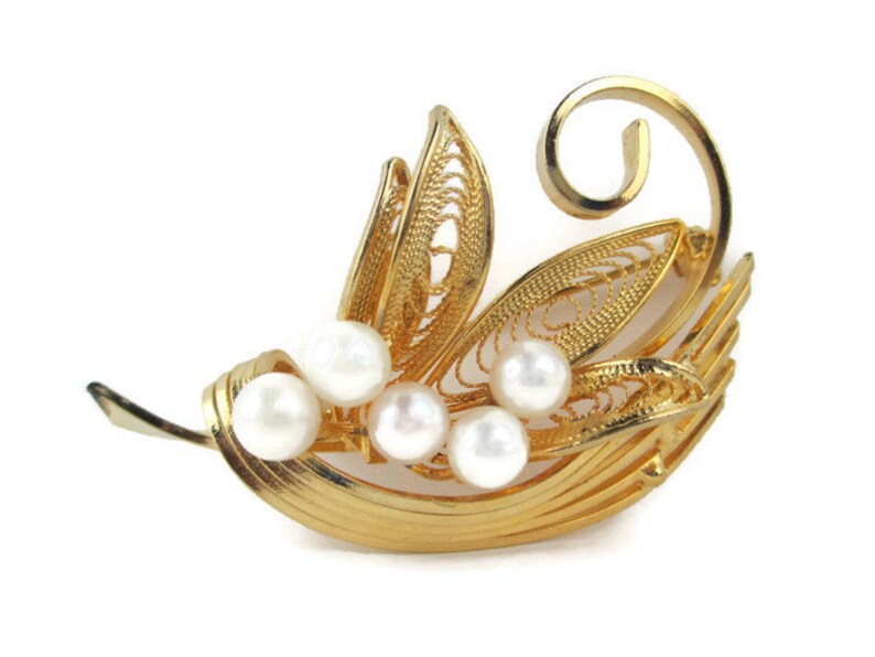 Vintage Openwork Filigree Rhinestone Faux Pearl Leaf motif | Etsy