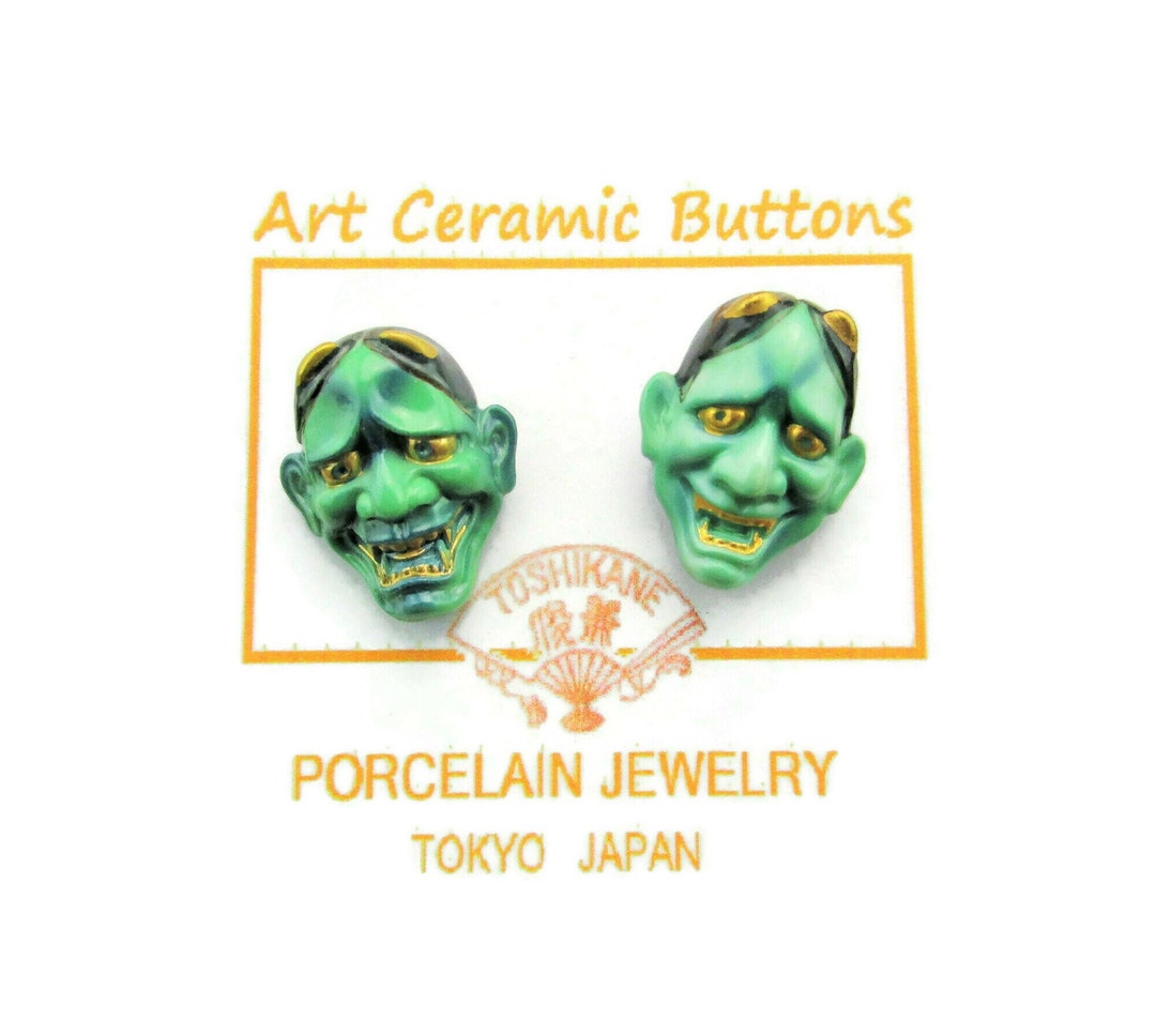 Toshikane 19mm Hannya Buttons/green Female Demon Masks for Noh Play ...