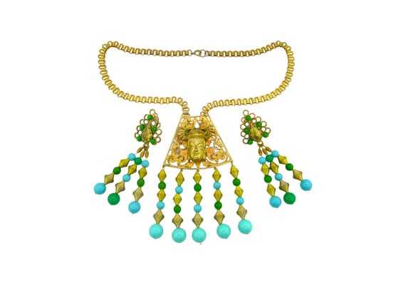 Hattie Carnegie Buddha by Jeanne /Green & Blue Glass … - Gem