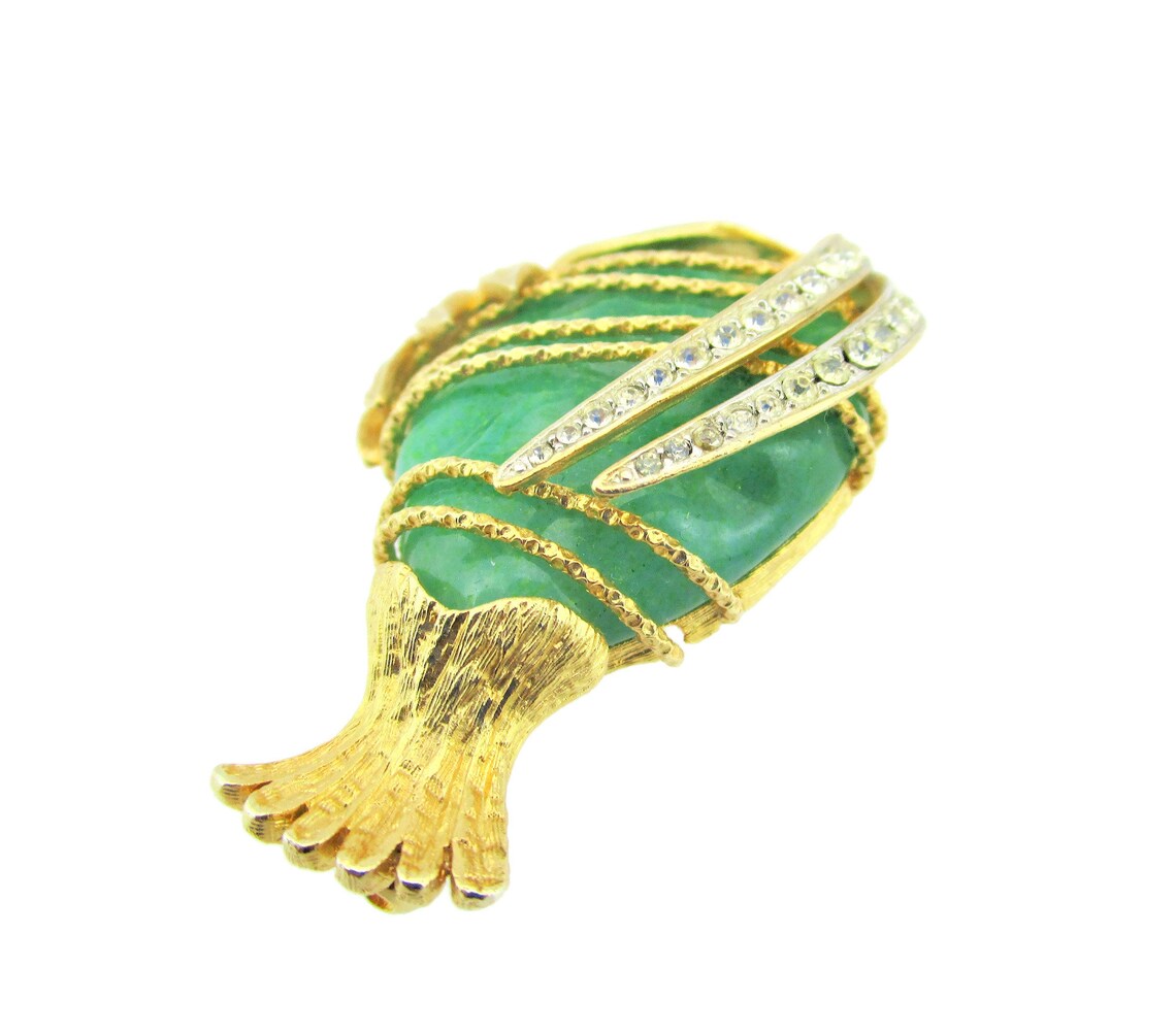 Kramer Stylized Fish Brooch/encased Large Green Peking Glass | Etsy