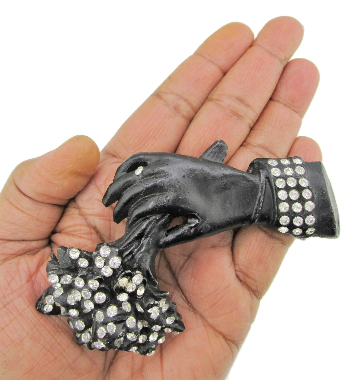Victorian Hand & Bouquet Mourning Brooch/clear Paste Stones/pressed ...