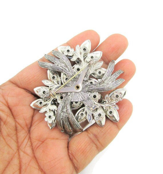 Selini Style Black Diamonds Flower Brooch/ Greenish G… - Gem