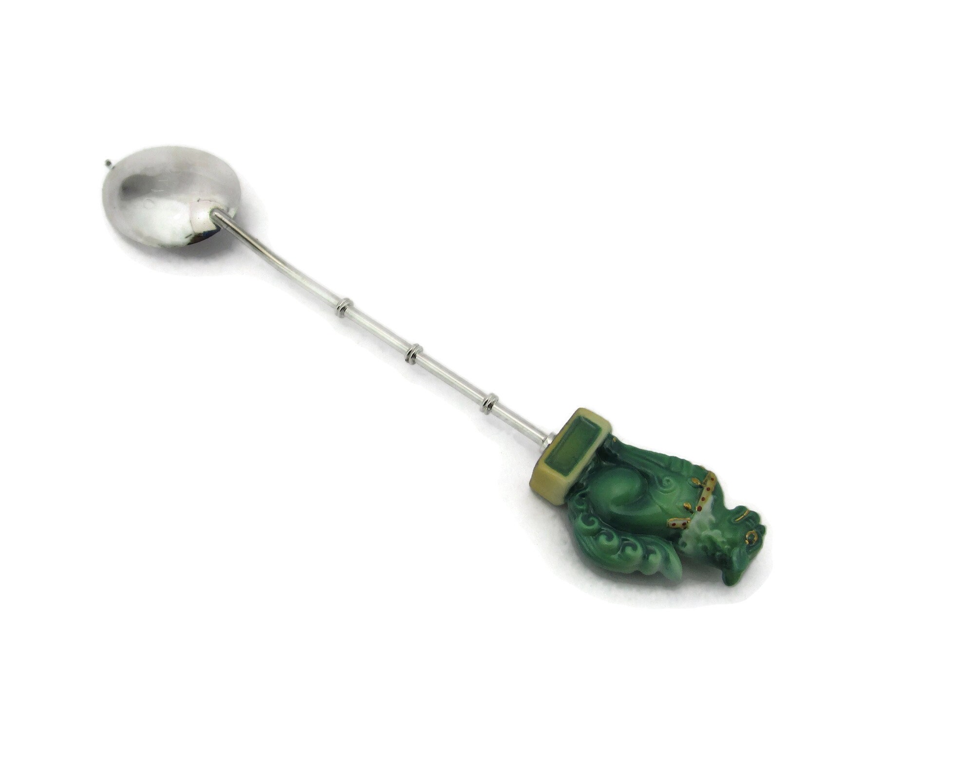 Toshikane FOO DOG Spoon/right Facing Ceramic Finial/rare Green Chinese ...