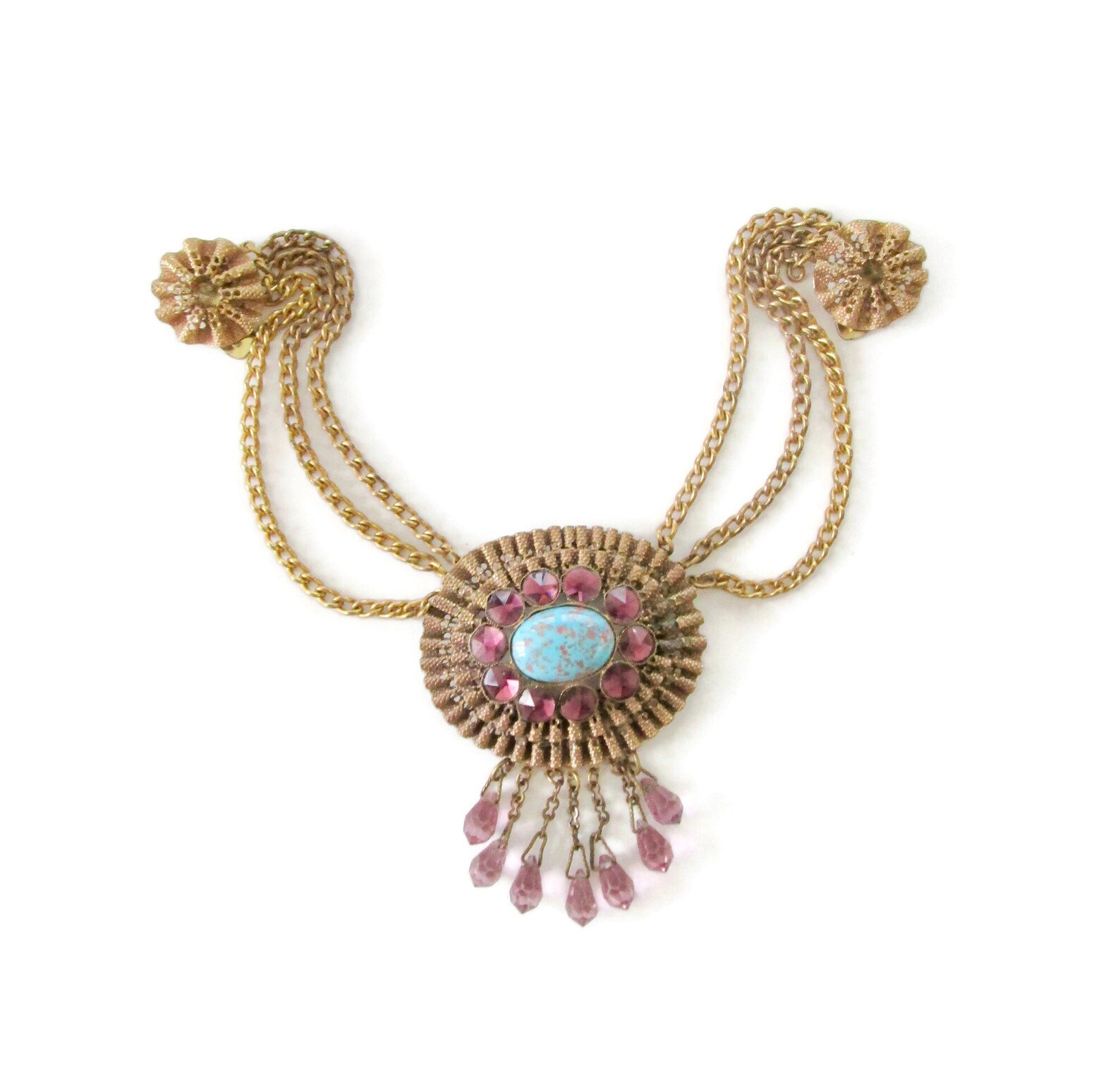 Kandell & Marcus Collar Clips/swag Chatelaine Chains /gold Tone Sweater ...