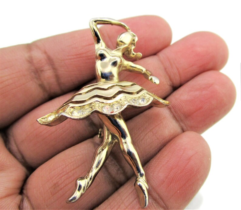 Coro Ballerina Brooch/gold Tone Ballet Dancer Pin/clear Chaton - Etsy