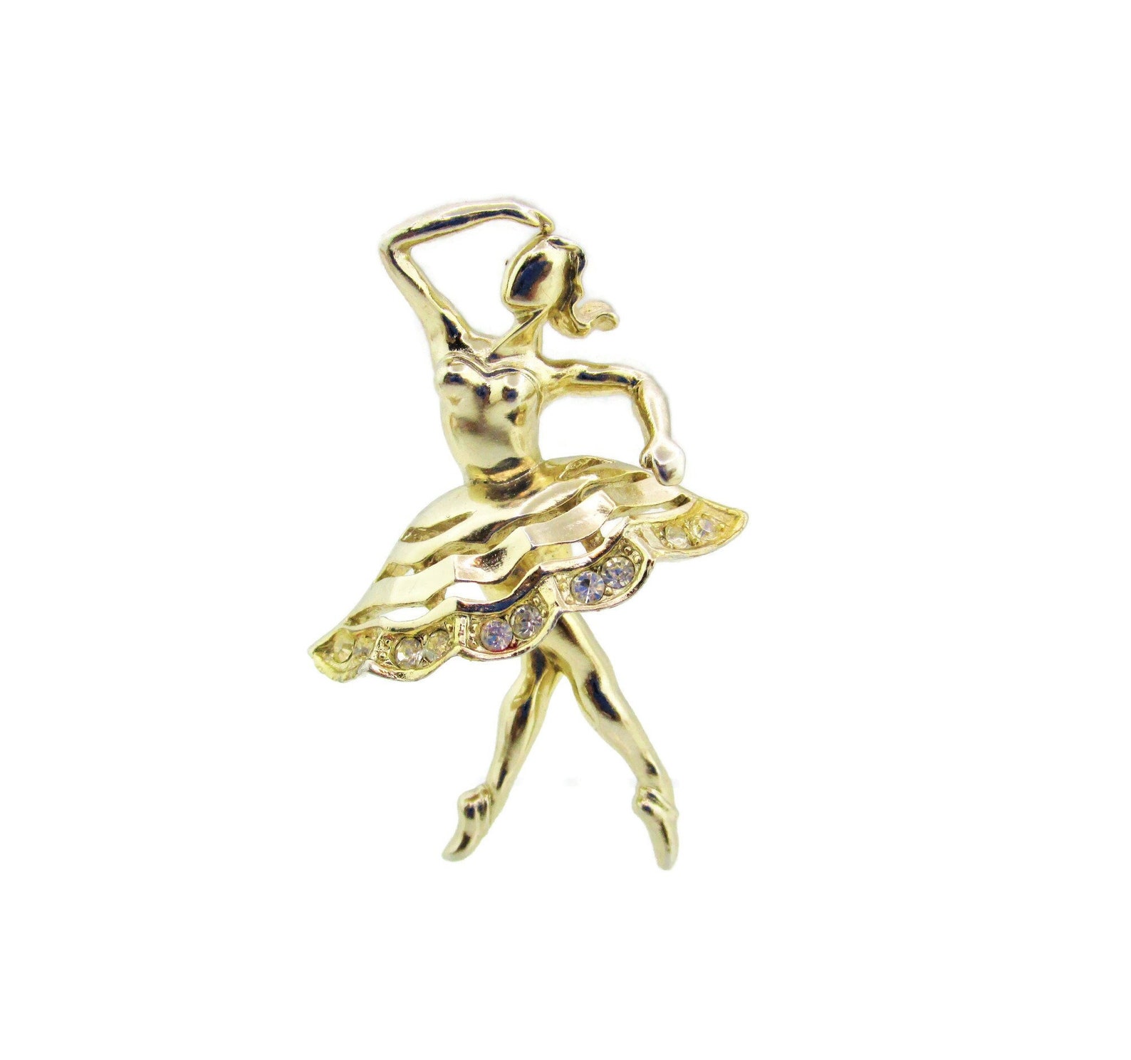Coro Ballerina Brooch/gold Tone Ballet Dancer Pin/clear Chaton - Etsy