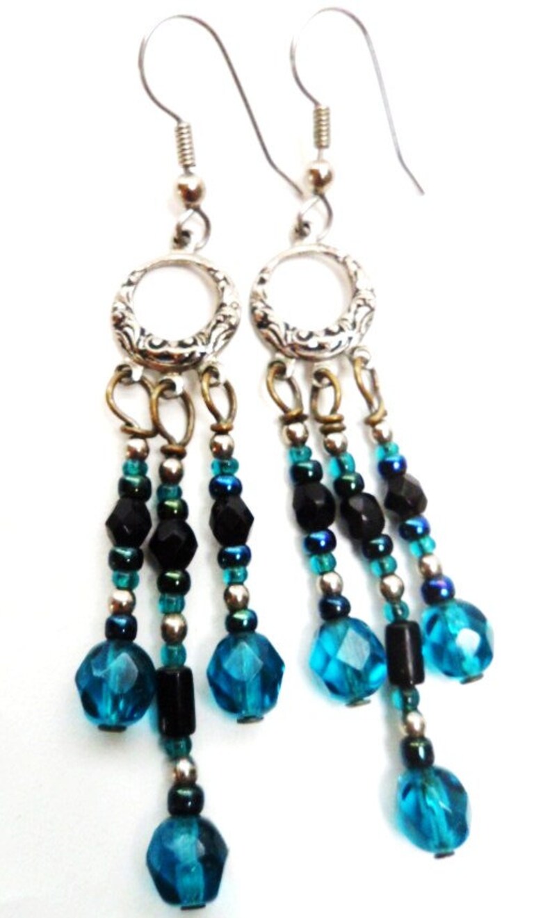 Vintage Blue Glass Dangling Earrings for Pierced Ears - Etsy