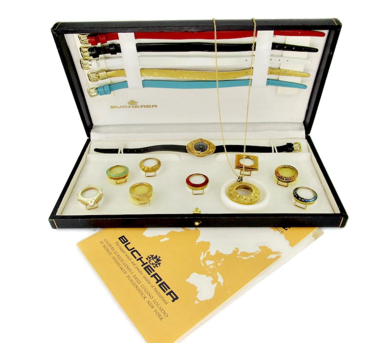 Bucherer 17 Jewels Gold Filled Watch Set/original Papers/rare Blue Dial ...