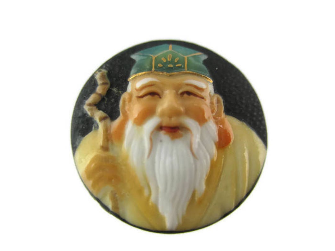 Toshikane JUROJIN Button/ 7 Fortune Gods Arita Porcelain /seven Lucky ...