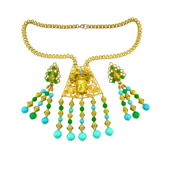 Hattie Carnegie Buddha by Jeanne /Green & Blue Glass … - Gem