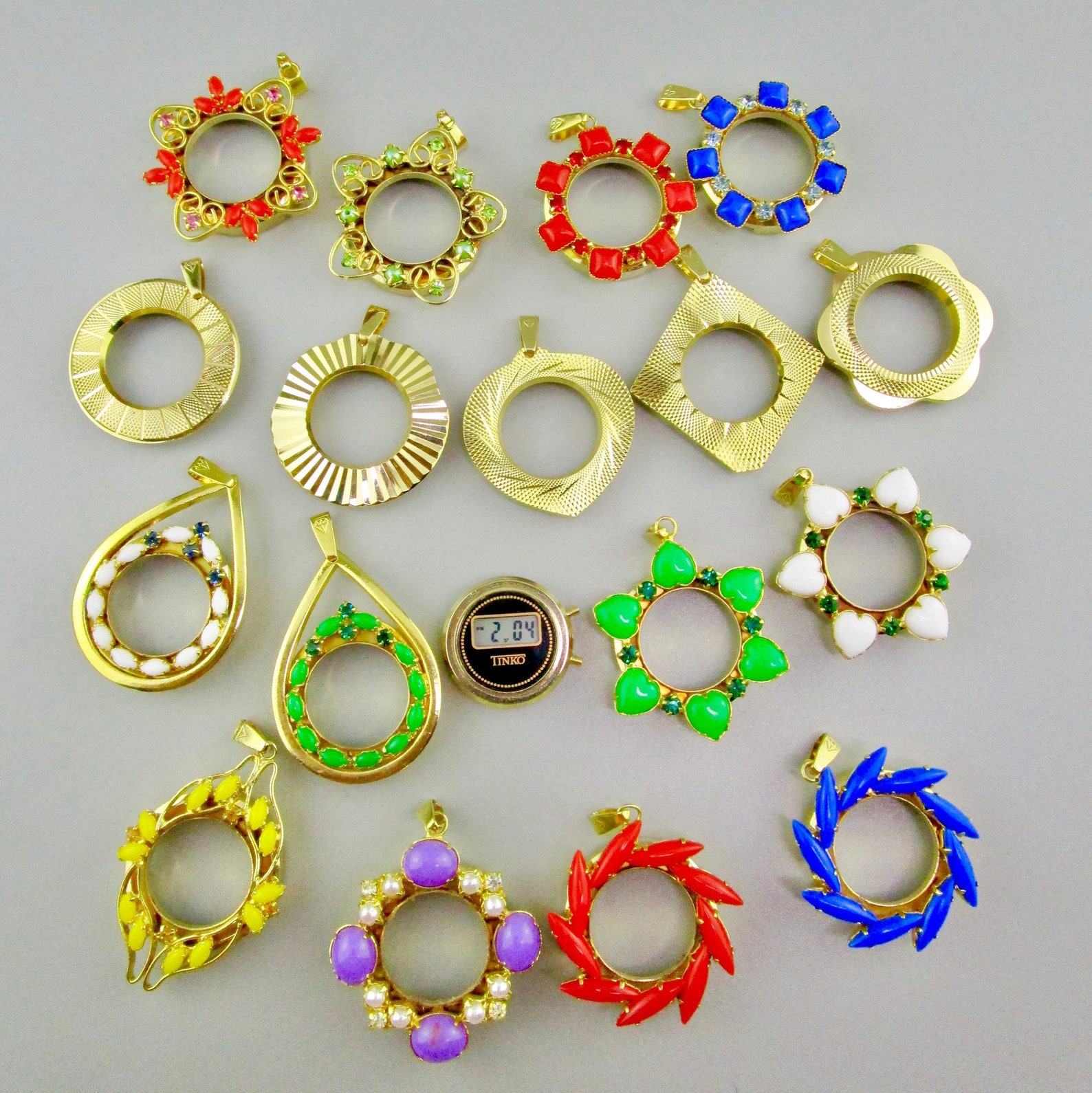 TINKO LCD Digital Watch Necklace Set/17 Changeable Bezels/ Rhinestones ...
