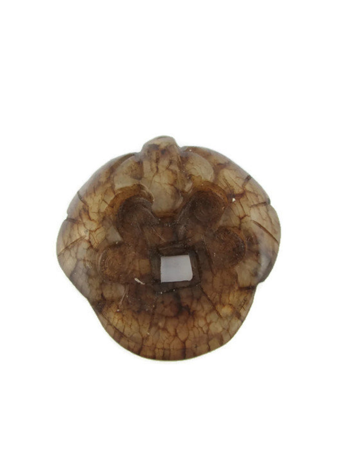 Brown Reticulated Jade Feng Shui Bat Coin/ Hand Carved Jade Bat Biting ...