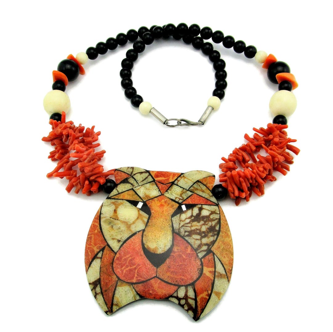 Lee Sands Leopard Necklace/laminated Inlay: Pulverized Coral ...
