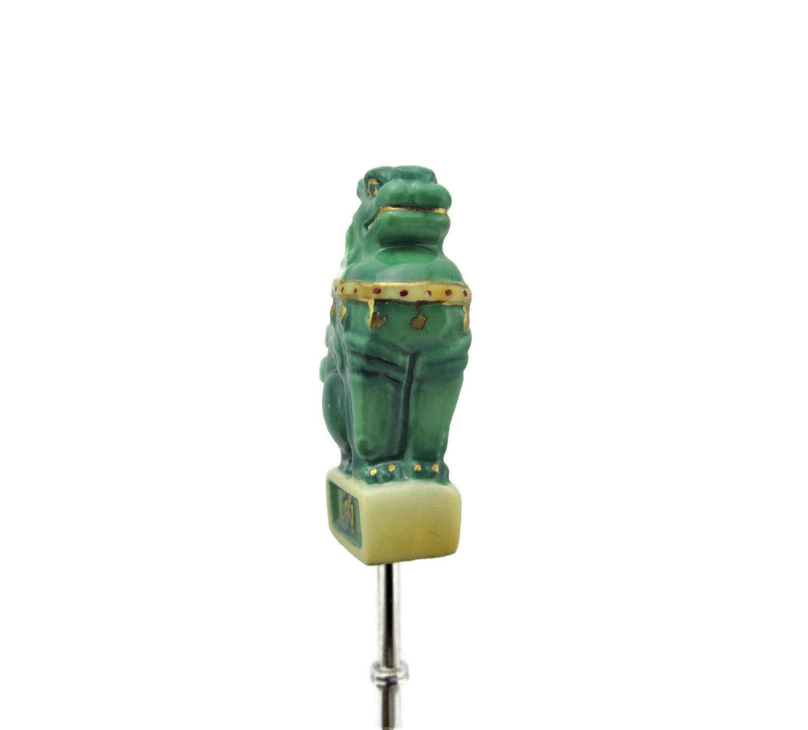 Toshikane FOO DOG Spoon/left Facing Ceramic Finial/rare Green Chinese ...