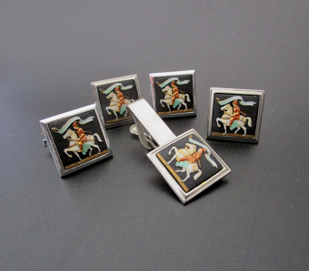 Toshikane Cuff Links Clip Choice/knight on White Horse/armored Warrior ...