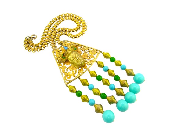 Hattie Carnegie Buddha by Jeanne /Green & Blue Glass … - Gem