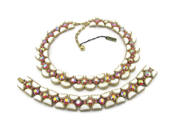 Crown Trifari Demi Parure with Tags/ Pink Ab Rhinesto… - Gem