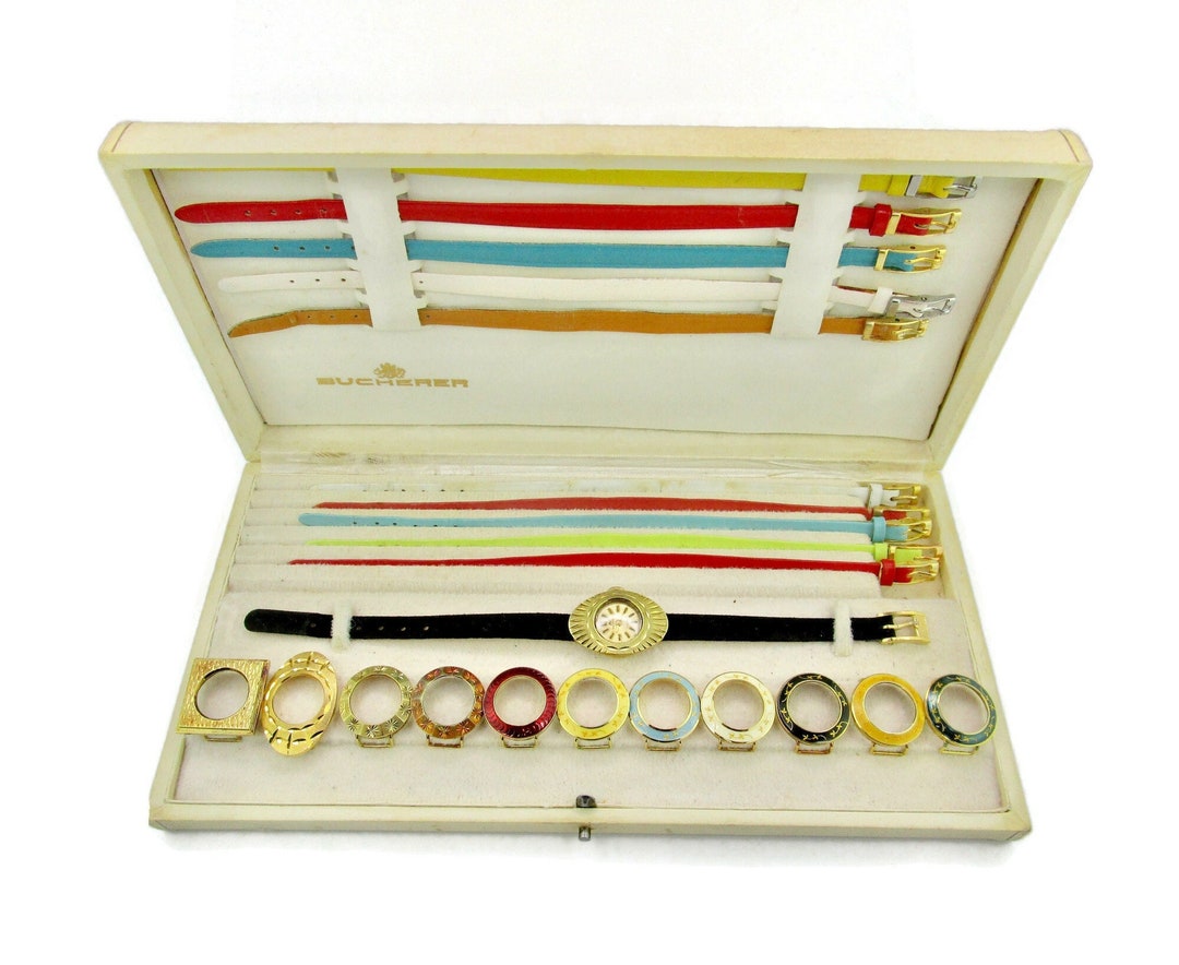 Bucherer 12 Bezels Watch Set /12 Leather Bands 17 Jewels Gold Filled ...