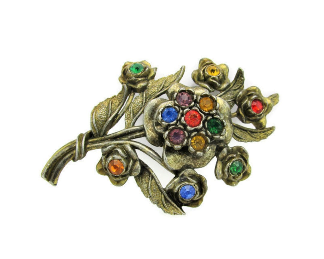 Little Nemo Flower Bouquet Brooch / LN/25 Large Gilt Pot Metal Colorful ...