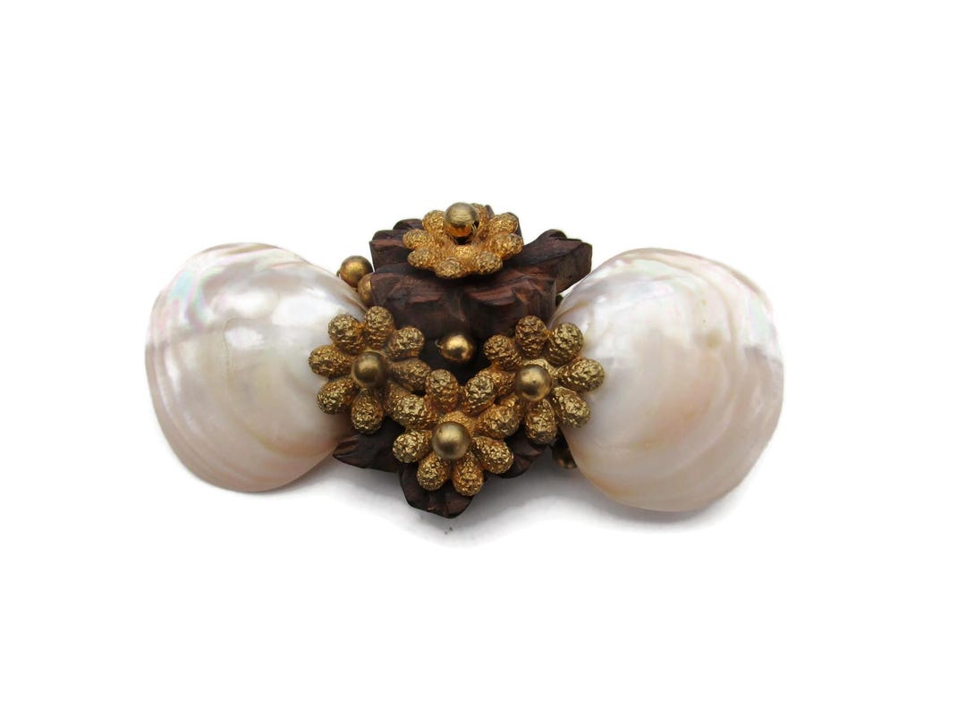MIRIAM HASKELL by Frank Hess Brooch/natural White Abalone Sea Shells ...