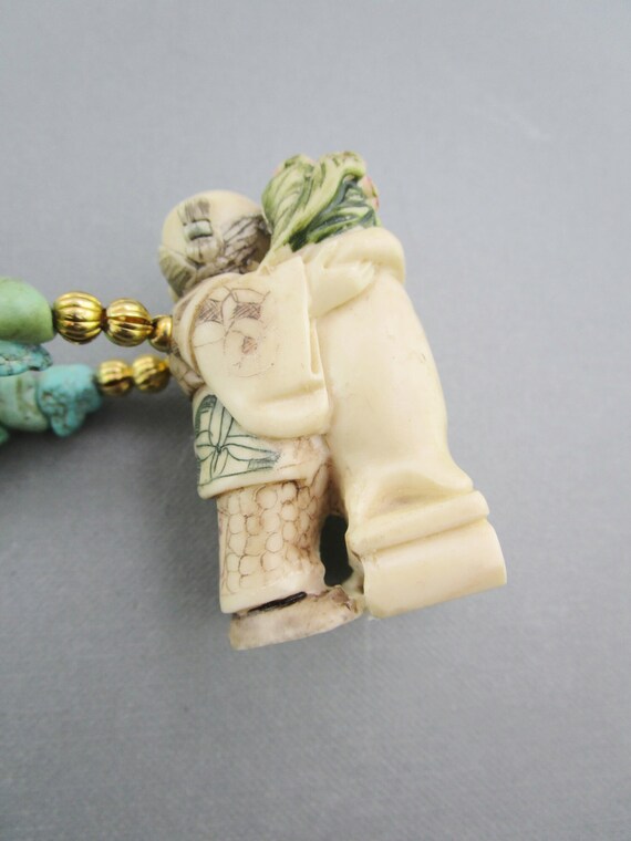 Japanese NETSUKE Necklace /Happy Flower Boy /PolyChro… - Gem
