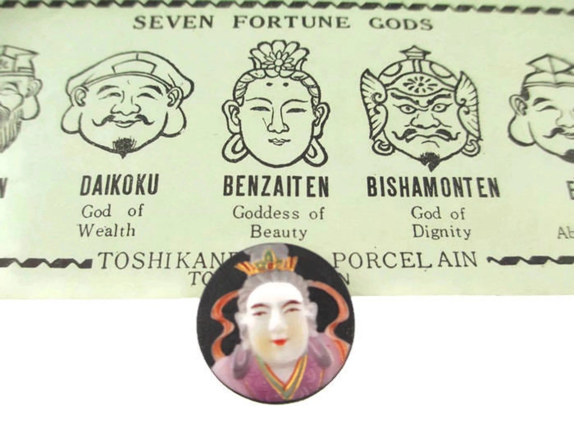 Toshikane BENZAITEN Button/ 7 Fortune Gods Arita Porcelain /seven Lucky ...