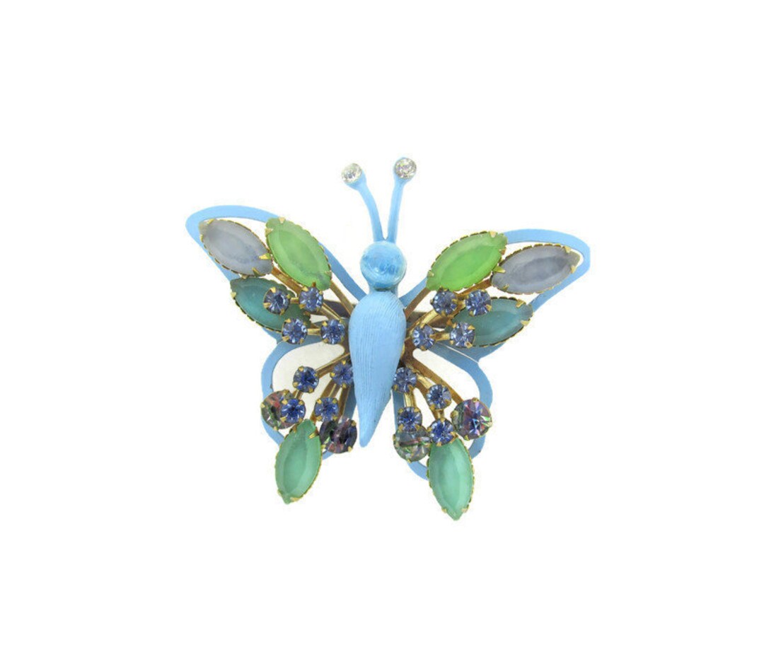 Selini Butterfly Brooch/pastel Blue Enamel/gold Tone Settings/frosted ...
